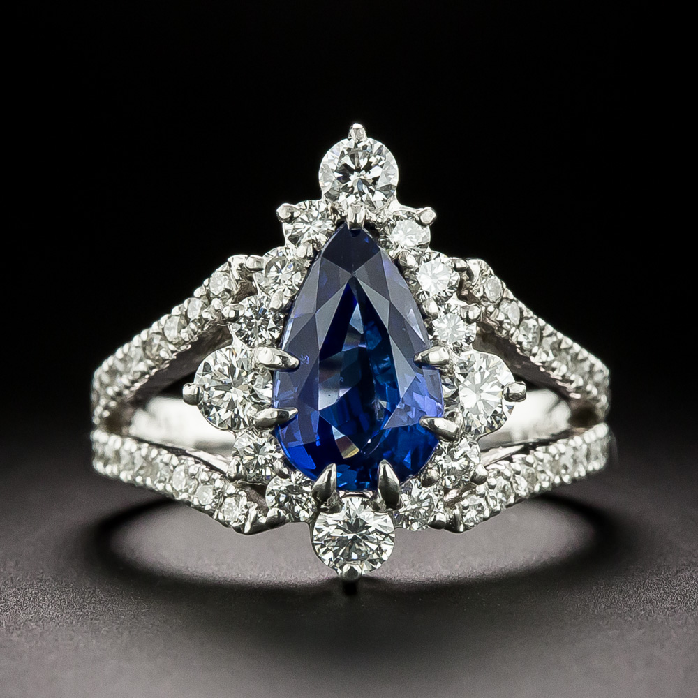 Estate 2.22 Carat Pear-Cut Sapphire and Diamond Ring