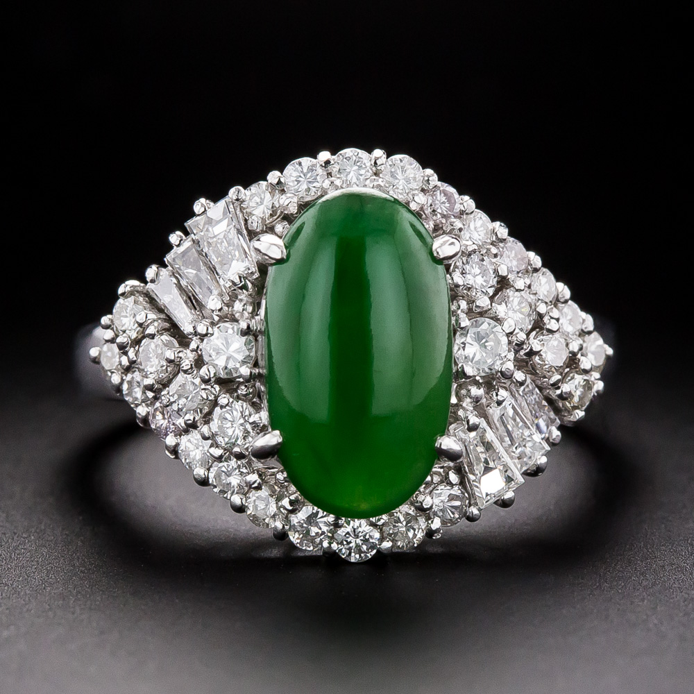 Estate 2.84 Carat Jade and Diamond Ring