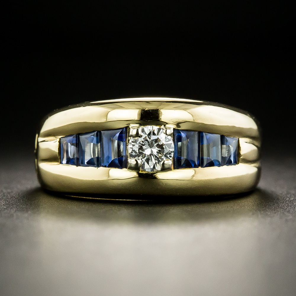 Estate .21 Carat Diamond and Buff-Top Sapphire Ring