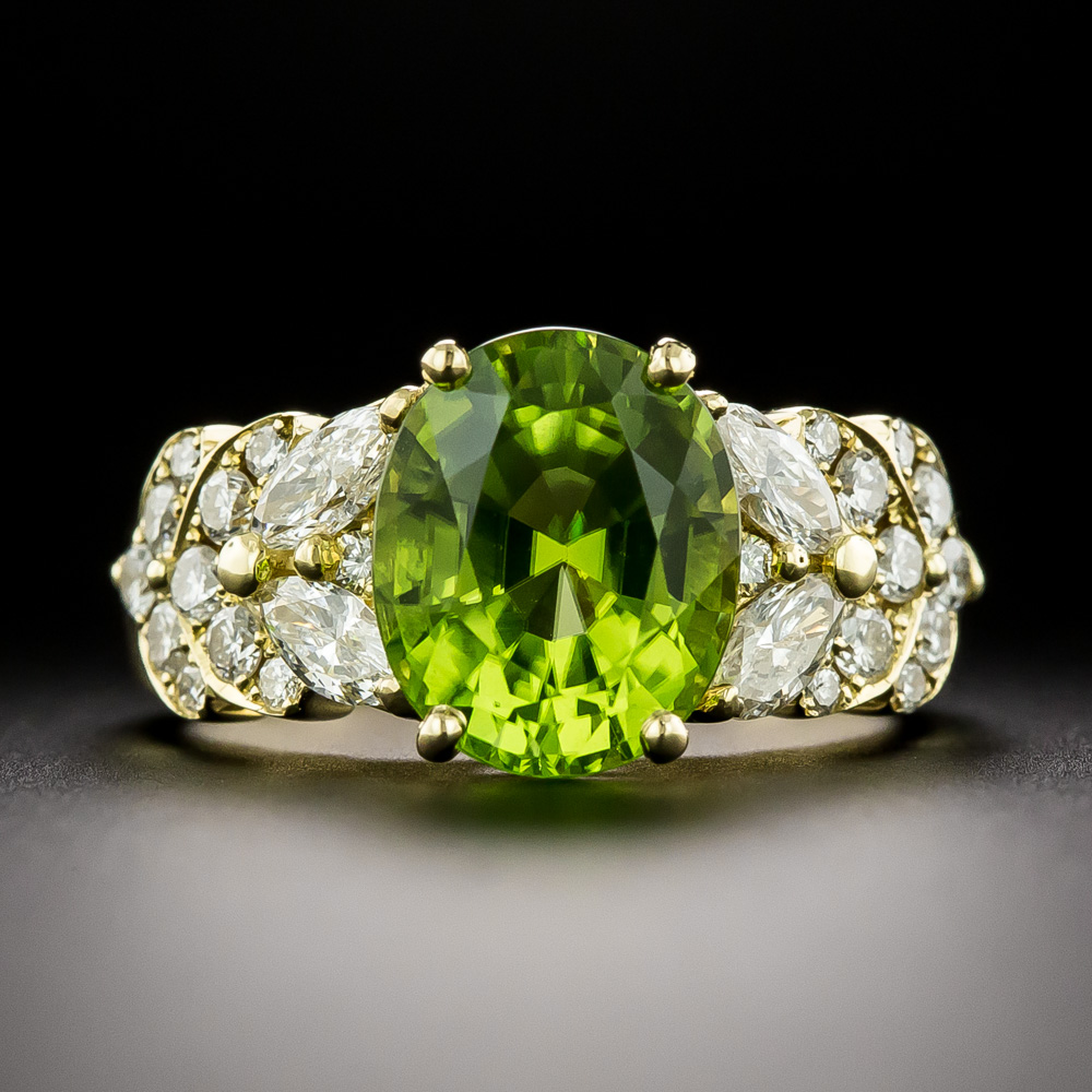 Estate 4.27 Carat Peridot and Diamond Ring