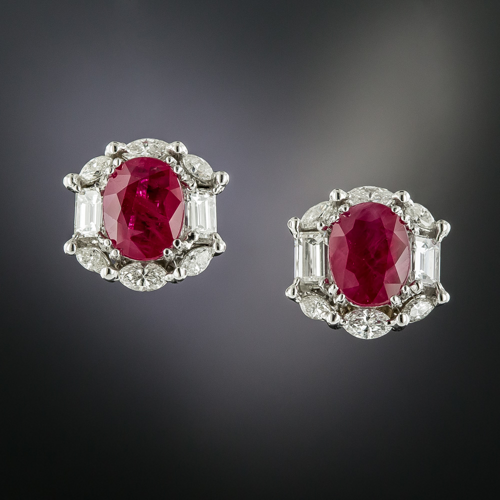 Estate 4.45 Carat Burmese Ruby and Diamond Earrings GIA