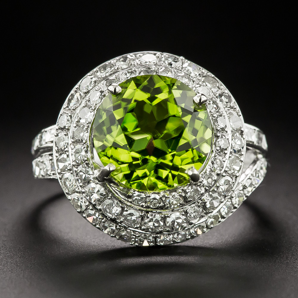 Estate 4.81 Carat Peridot and Diamond Swirl Ring