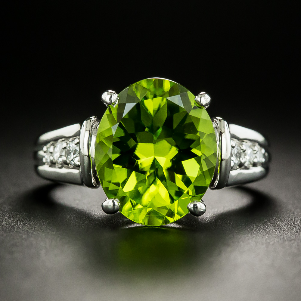 Estate 6.29 Carat Peridot and Diamond Ring