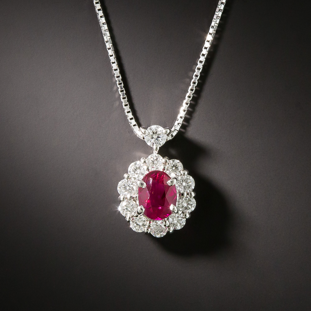 Estate .60 Carat Ruby and Diamond Platinum Pendant
