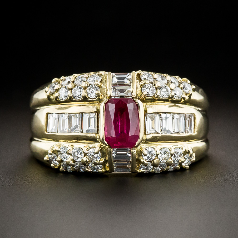 Estate .61 Carat Emerald-Cut Ruby and Diamond Ring