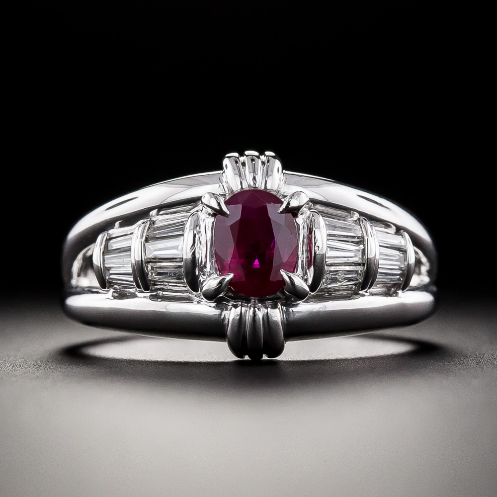 Estate .67 ct Ruby and Baguette Diamond Ring