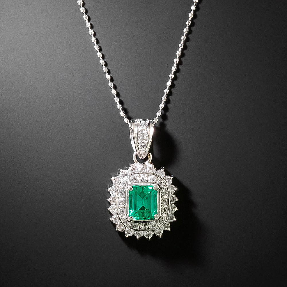 Estate .73 Carat Colombian Emerald And Diamond Pendant