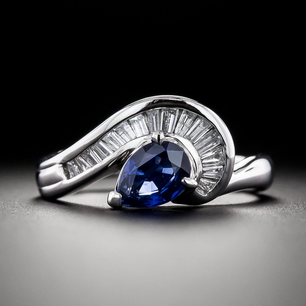 Estate .78 Carat Pear-Shaped Sapphire and Diamond Ring