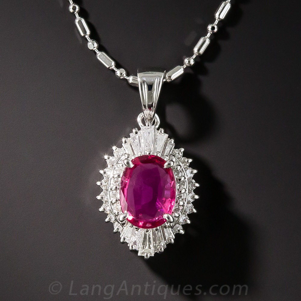 Estate .89 Carat Ruby and Platinum Diamond Pendant