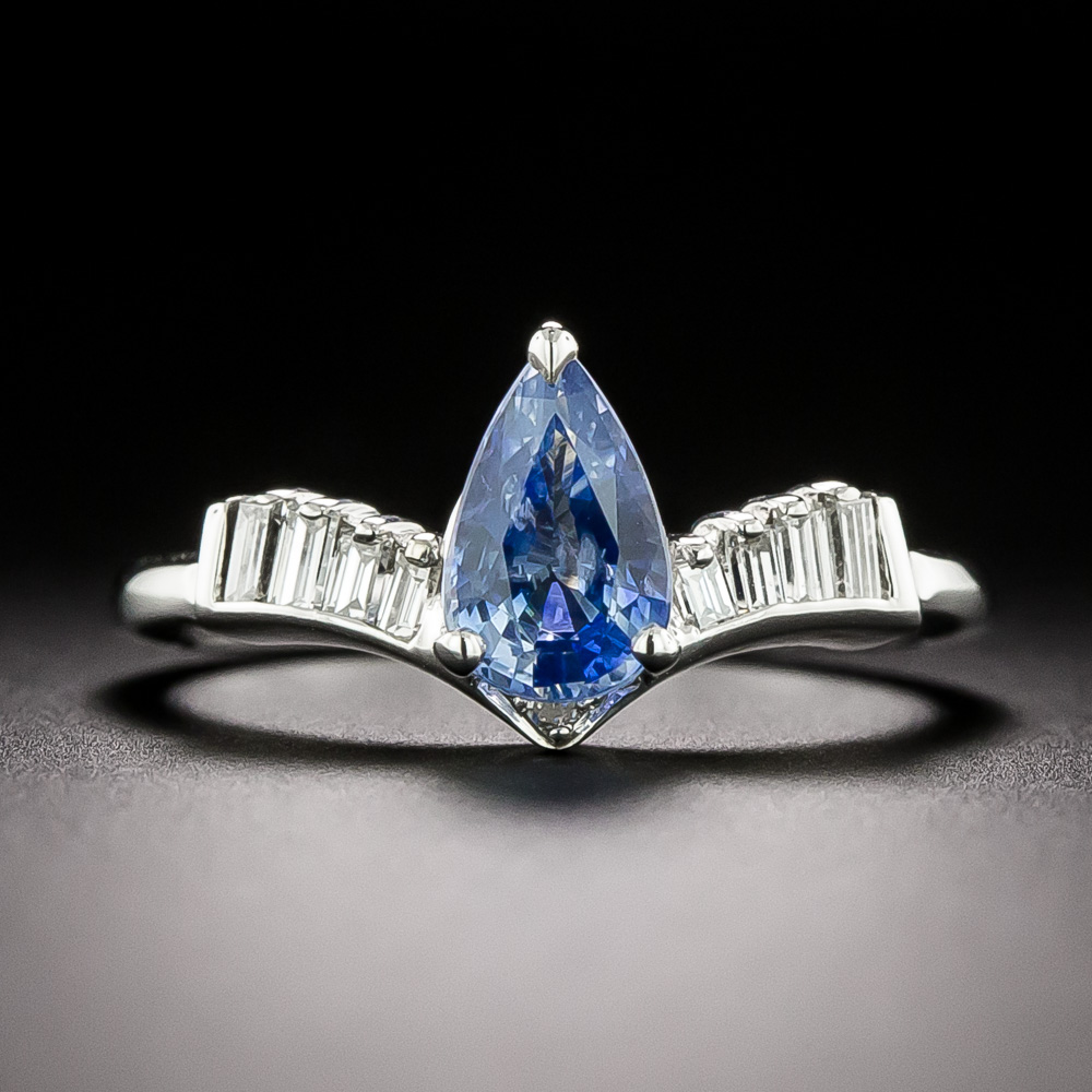 Estate .96 Carat Pear-Shaped Sapphire and Diamond Ring