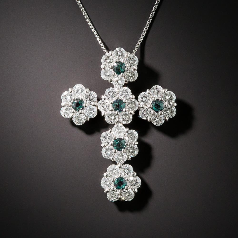 Estate Alexandrite and Diamond Cross Pendant
