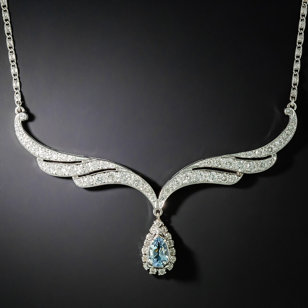 Estate Aquamarine and Diamond Swag Necklace