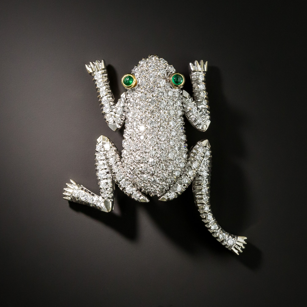 Estate Articulating Diamond Frog Brooch