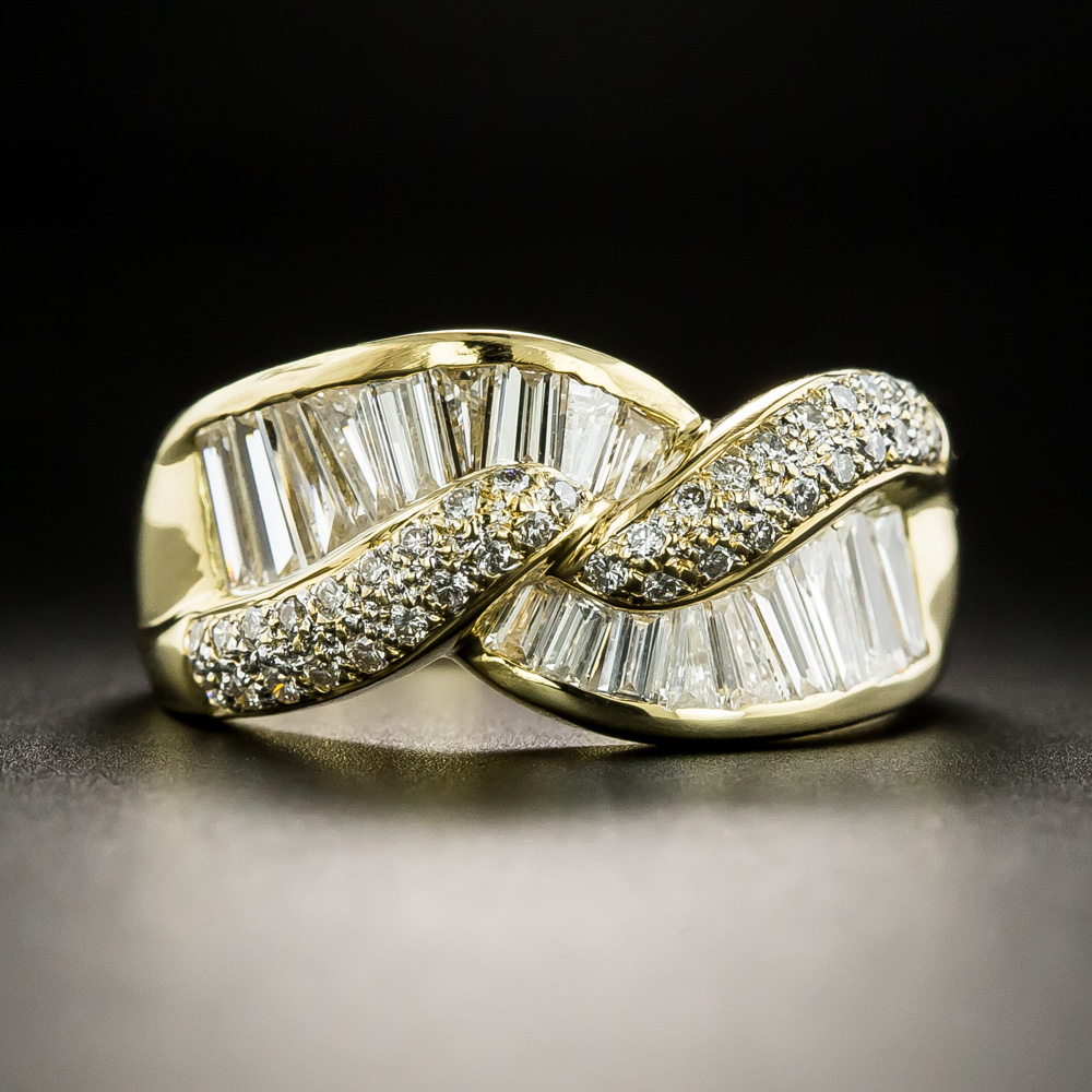 Estate Baguette and Round Diamond Double-Row Weave Ring