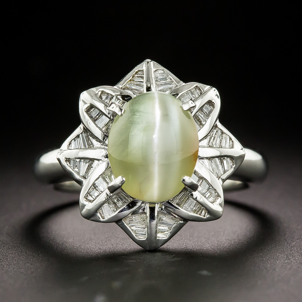 Estate Cat's-Eye Chrysoberyl Platinum Diamond Ring