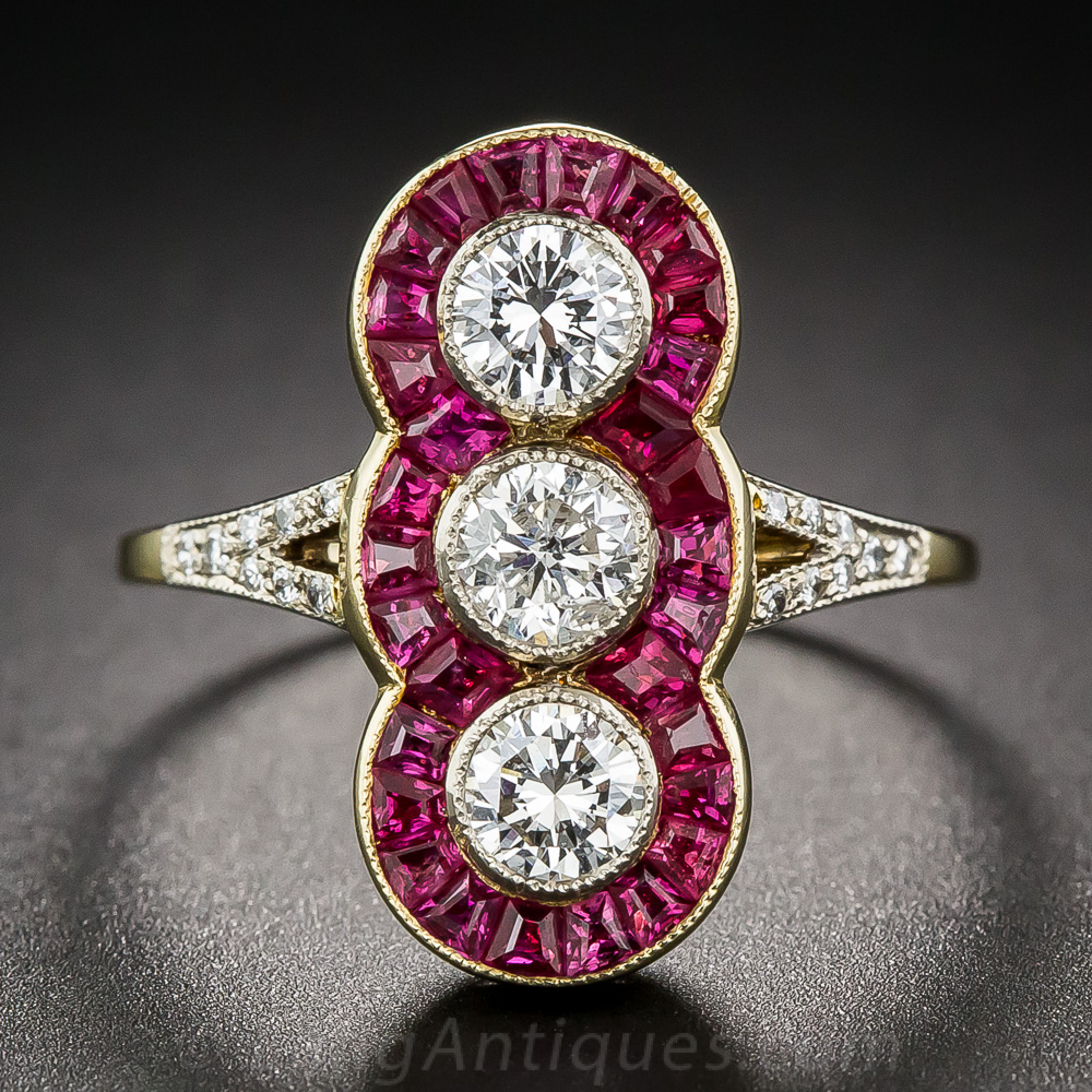 Estate Diamond and Calibre Ruby Dinner Ring