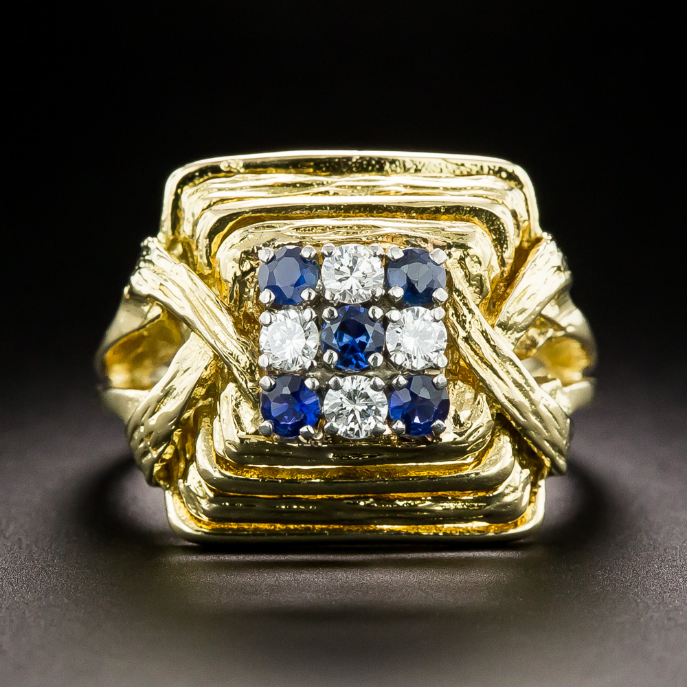 Estate Diamond And Sapphire Square Cluster Ring