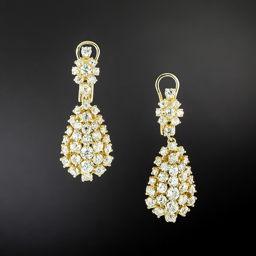 Estate Diamond Cluster Drop Earrings