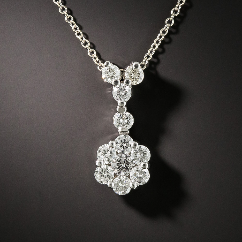 Estate Diamond Cluster Drop Necklace
