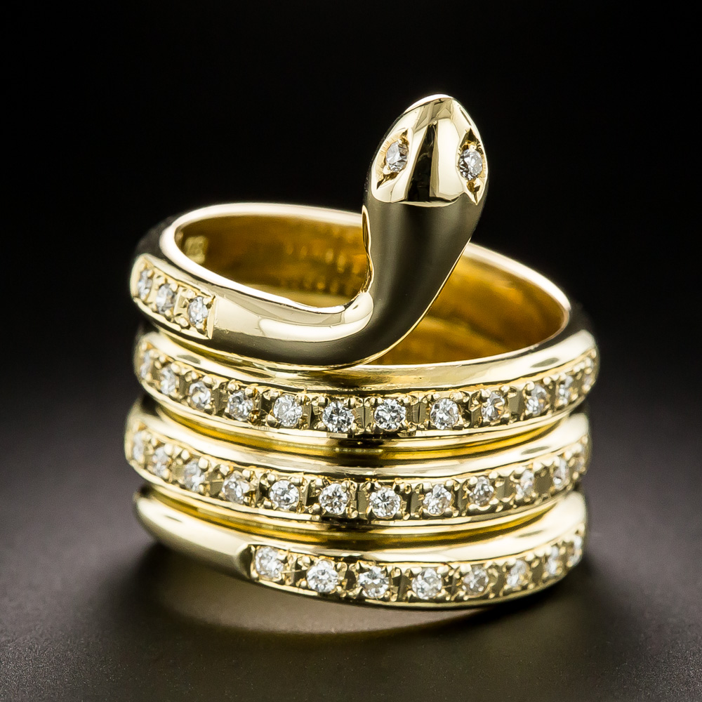 Estate Diamond Coiled Snake Ring