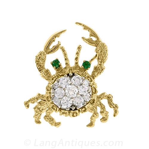 Estate Diamond Crab Motif Pin