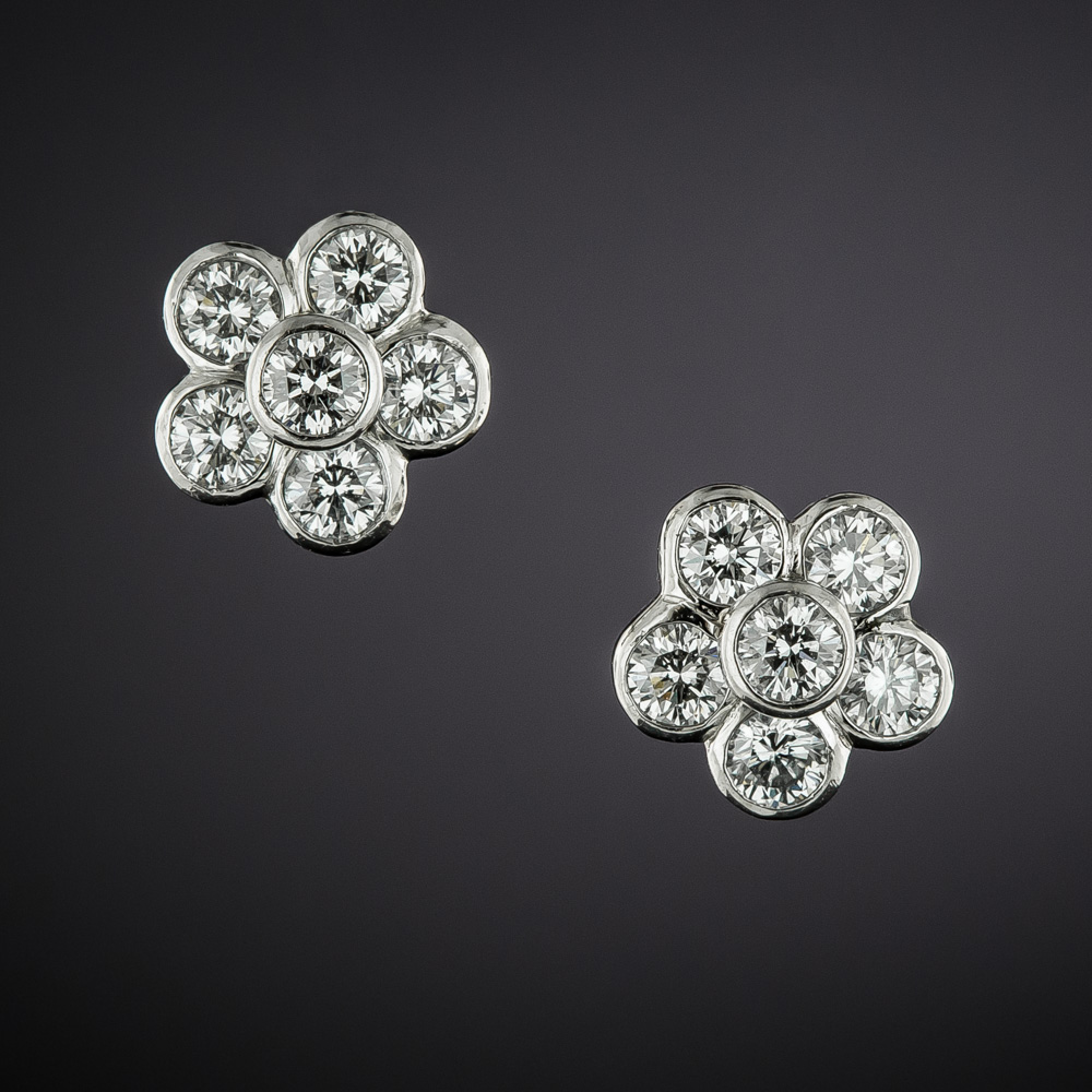 Estate Diamond Flower Cluster Earrings