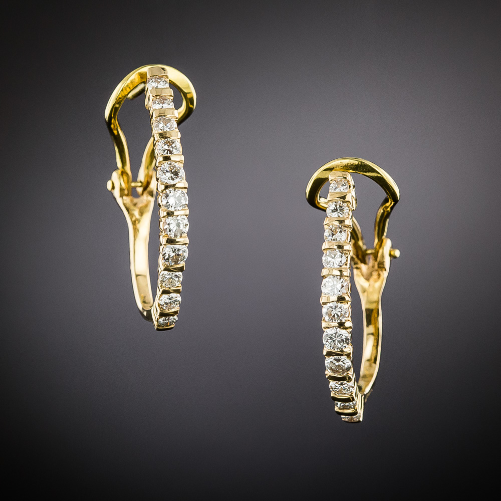 Estate Diamond Half Hoop Earrings