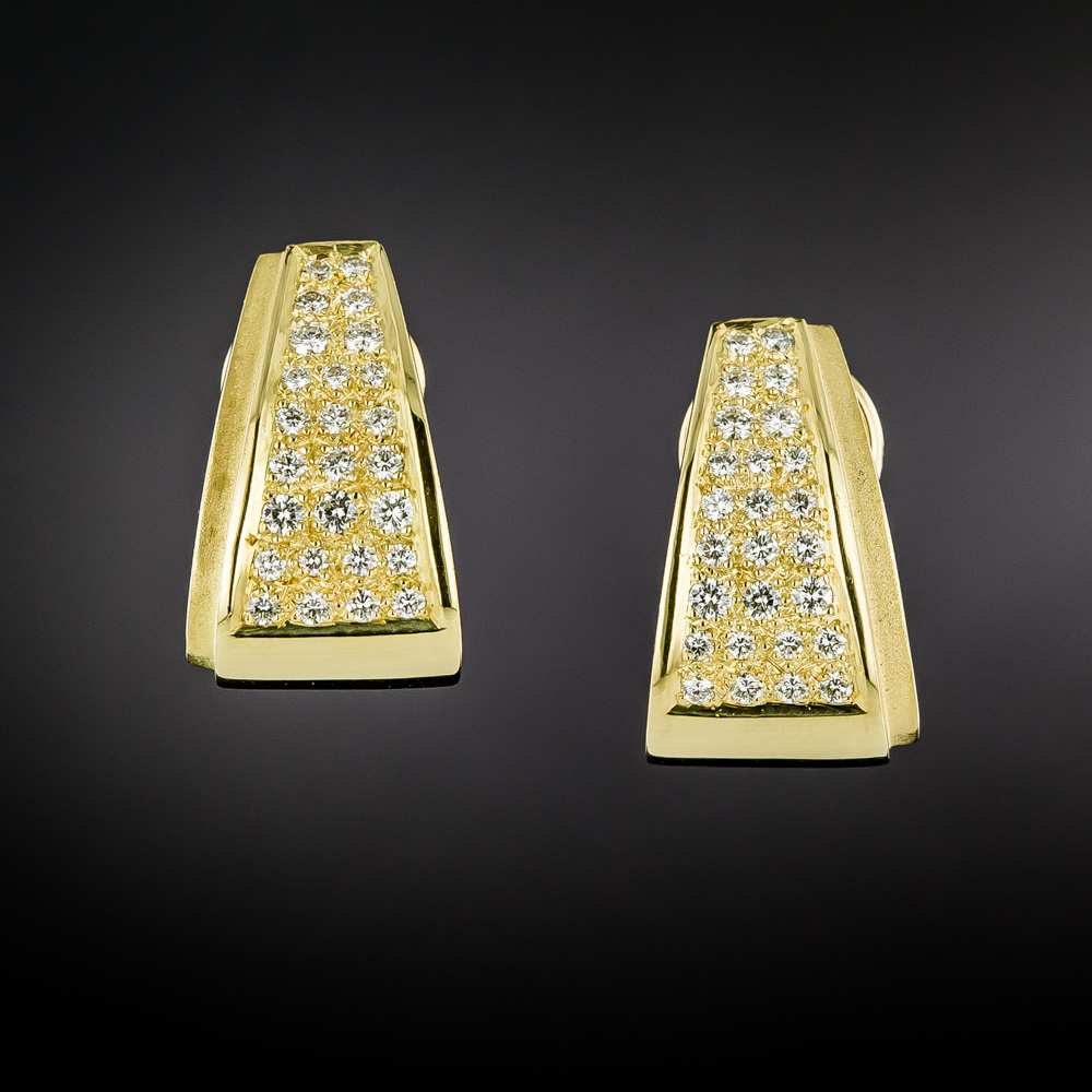 Estate Diamond Half Hoop Earrings