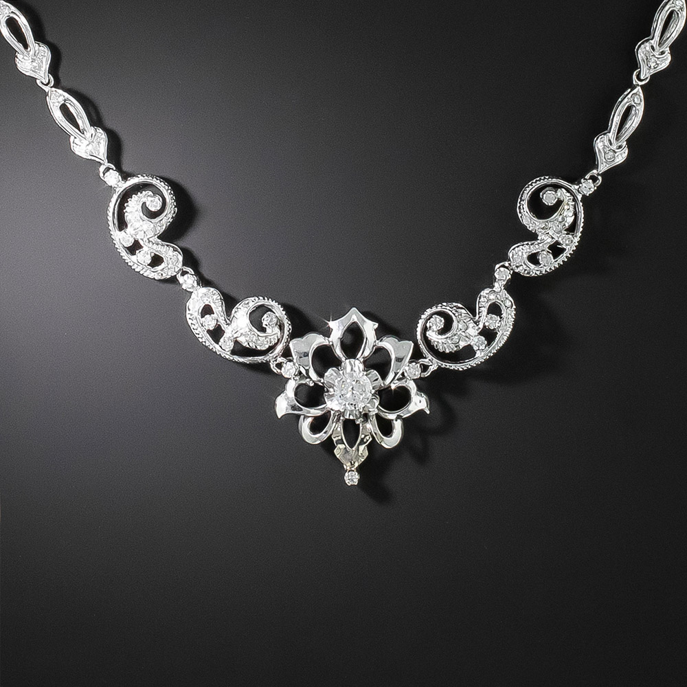 Estate Diamond Scroll Necklace