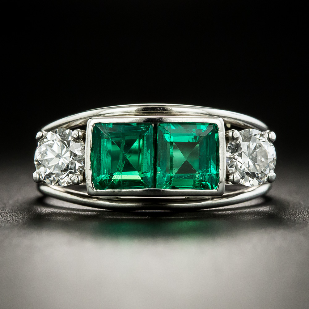 Estate Double Emerald and Diamond Ring
