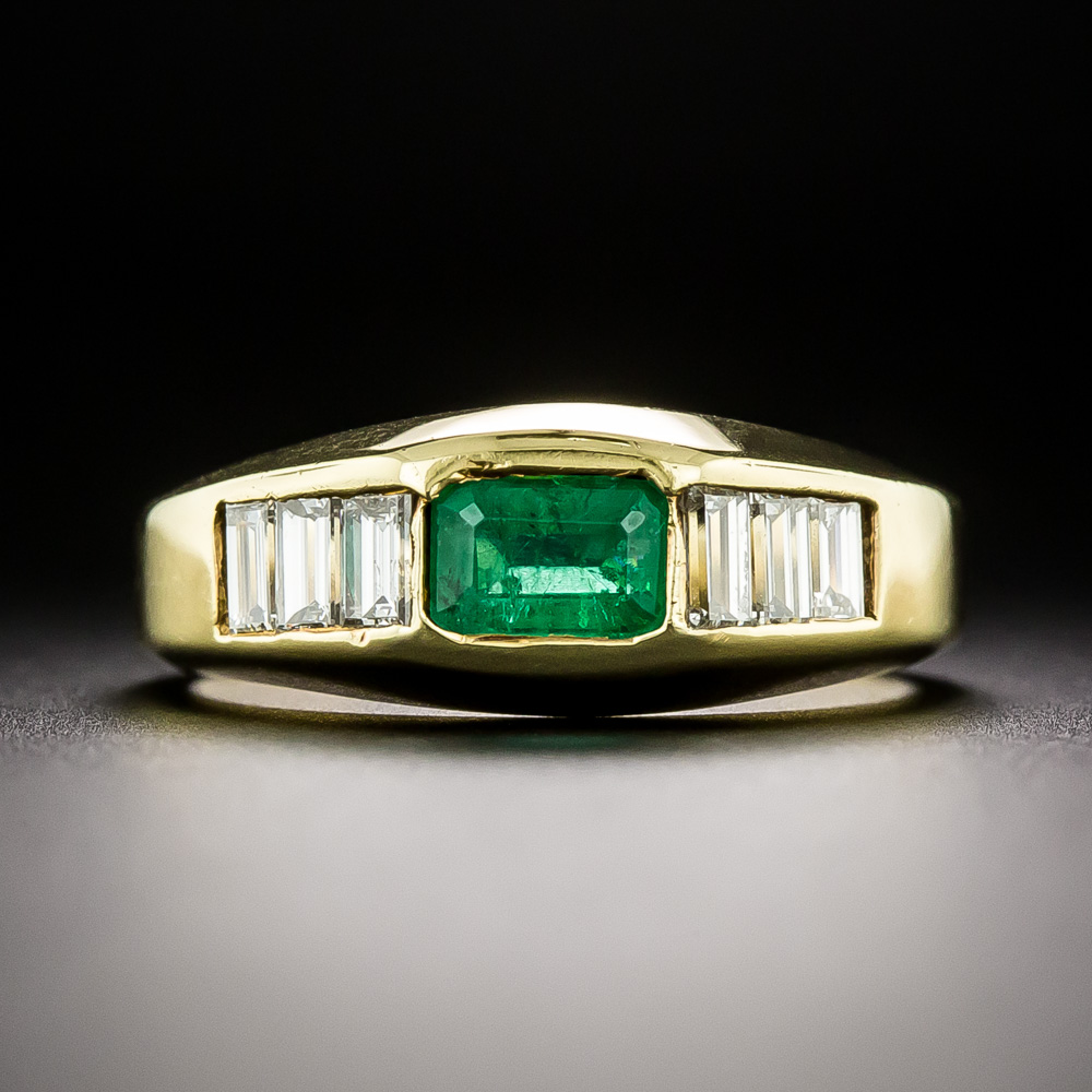 Estate Emerald and Baguette Diamond Ring