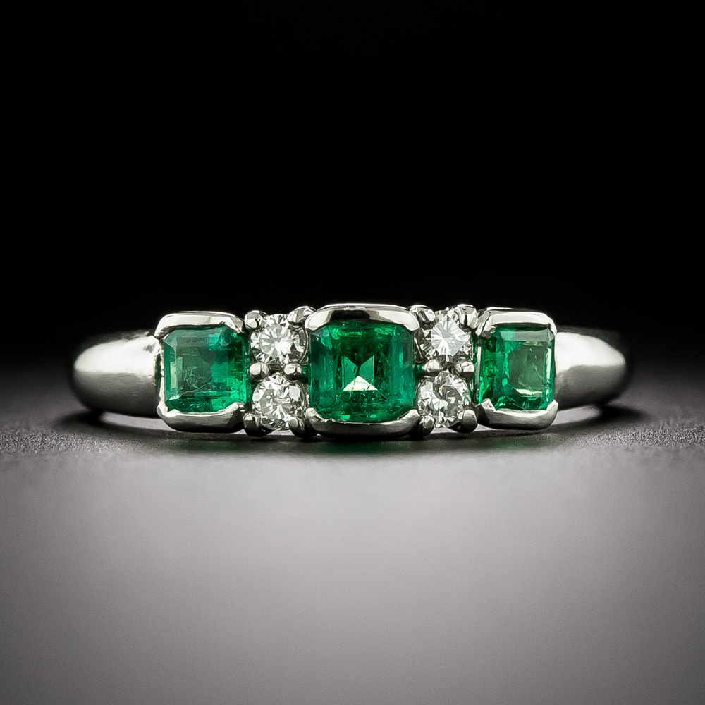 Estate Emerald and Diamond Band Ring