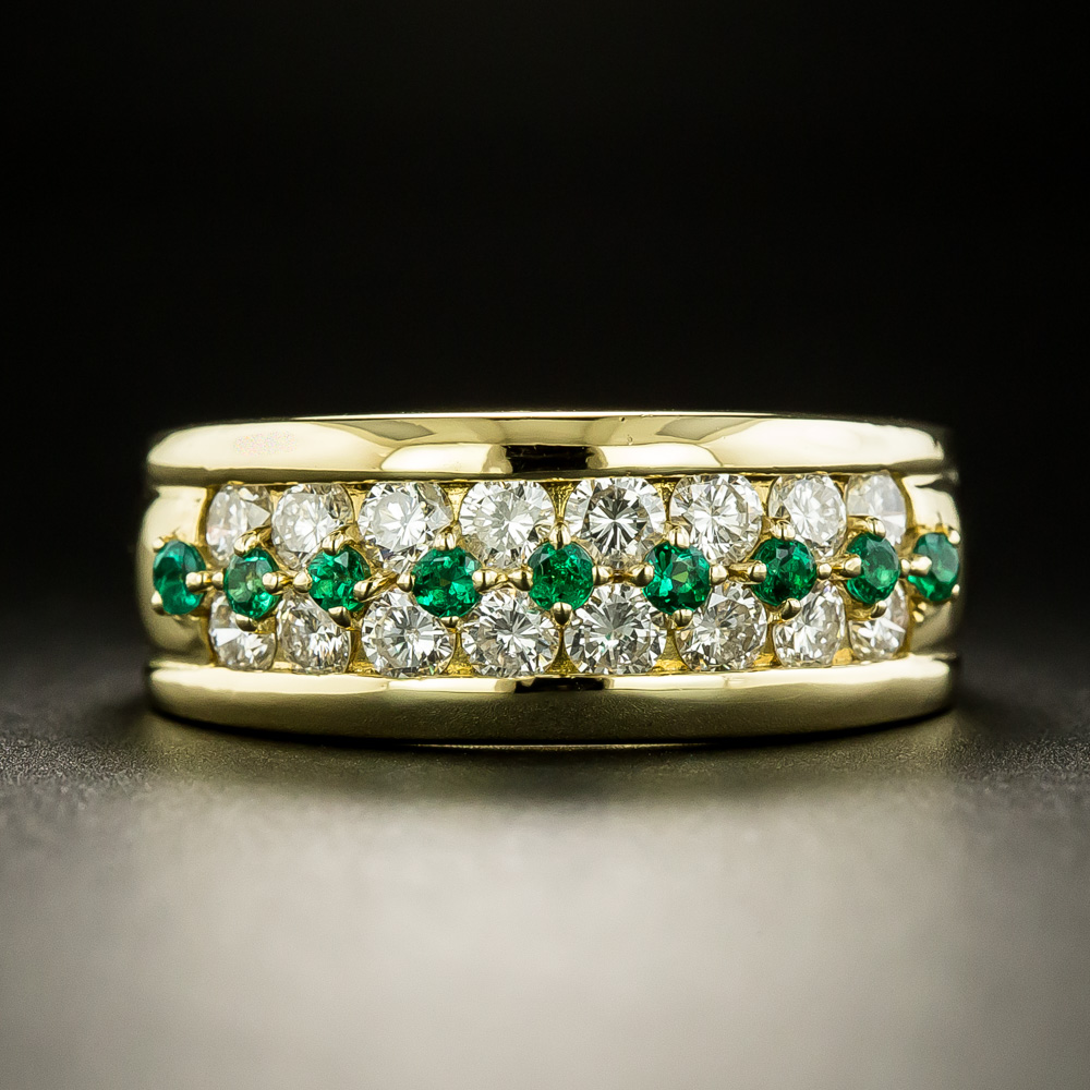 Estate Emerald And Diamond Band Ring