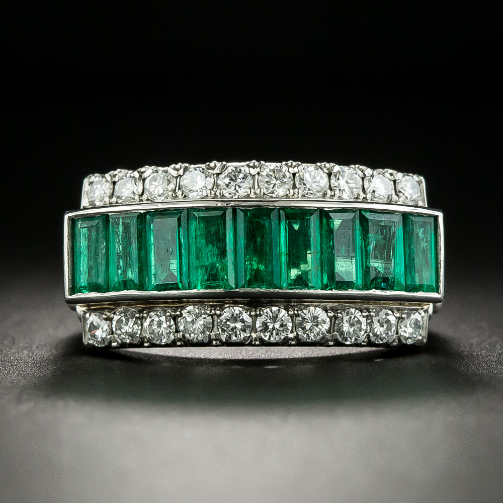 Estate Emerald and Diamond Band Ring