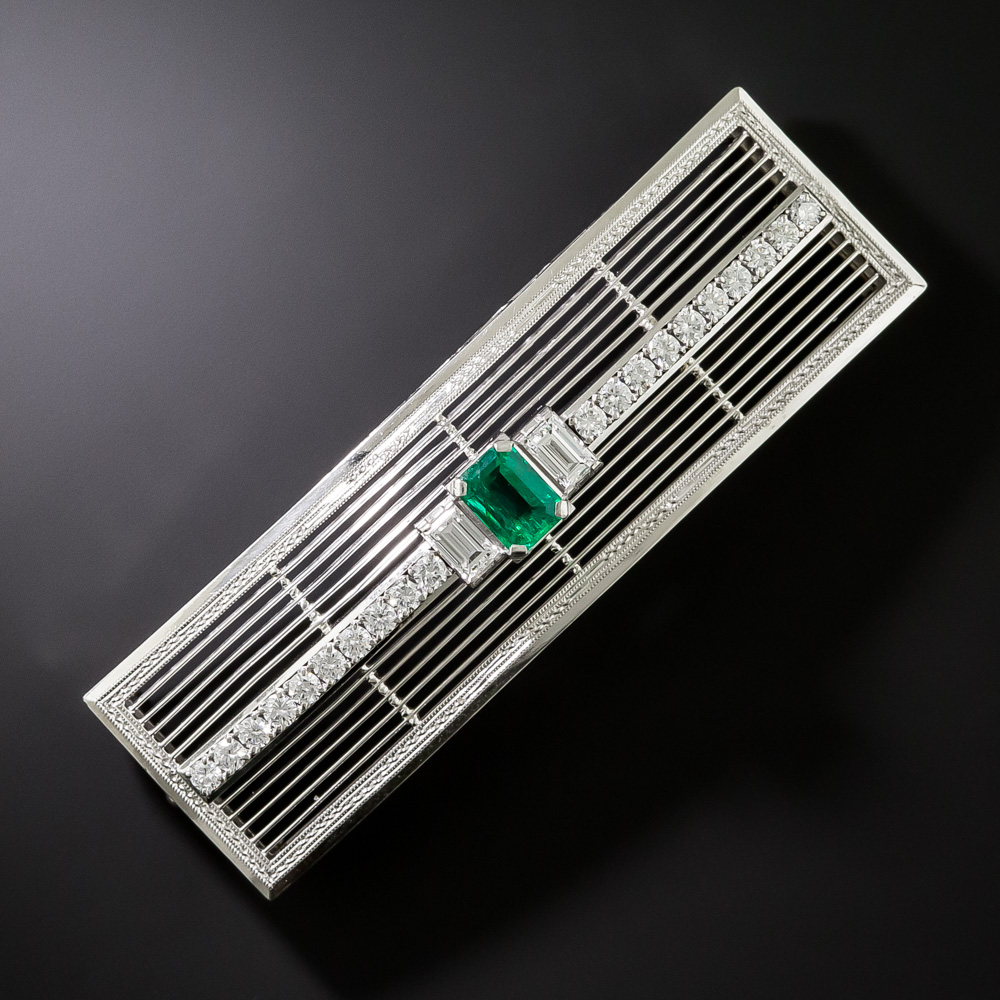 Estate Emerald and Diamond Barrette