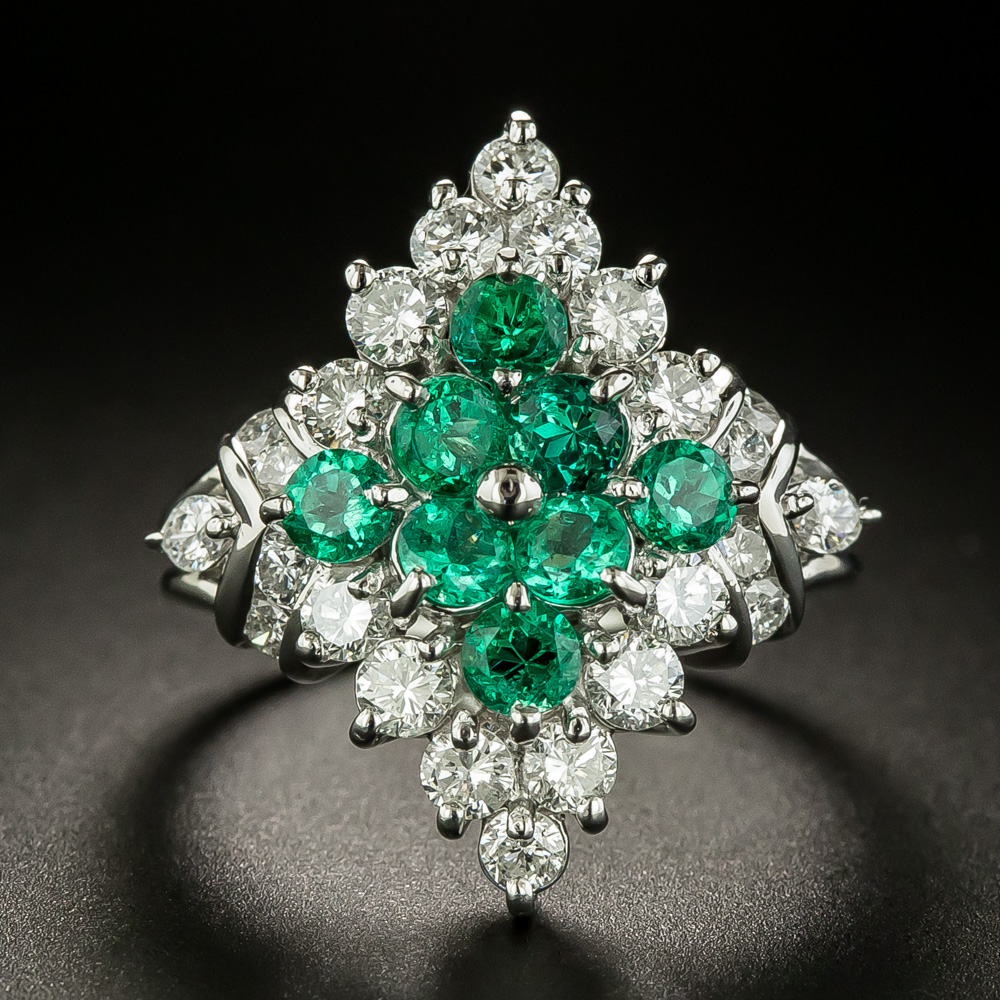 Estate Emerald and Diamond Cluster Ring