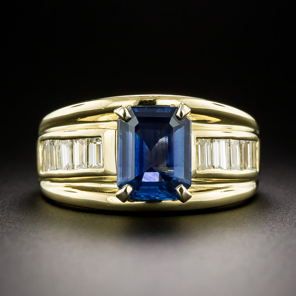 Estate Emerald-Cut Sapphire and Baguette Diamond Ring