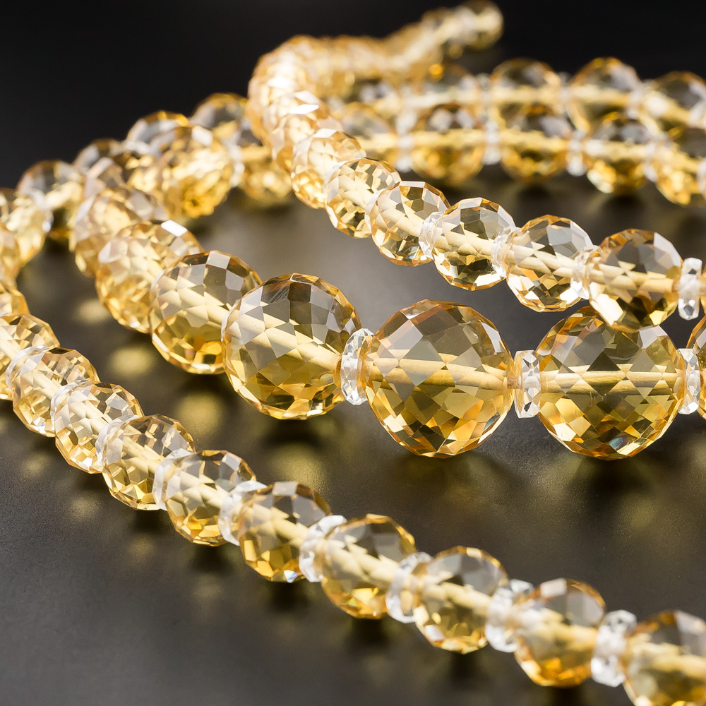 Estate Faceted Citrine and Rock Crystal Bead Necklace