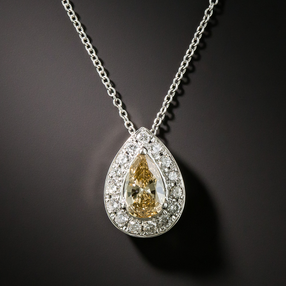 Estate Fancy Colored Pear Shape Diamond Drop