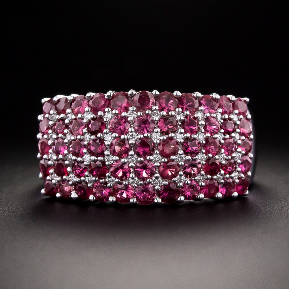 Estate Five-Row Ruby and Diamond Band Ring