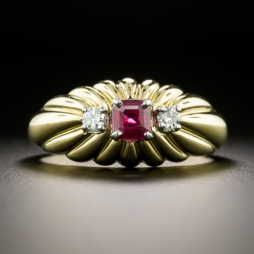 Estate Fluted Ruby and Diamond Ring