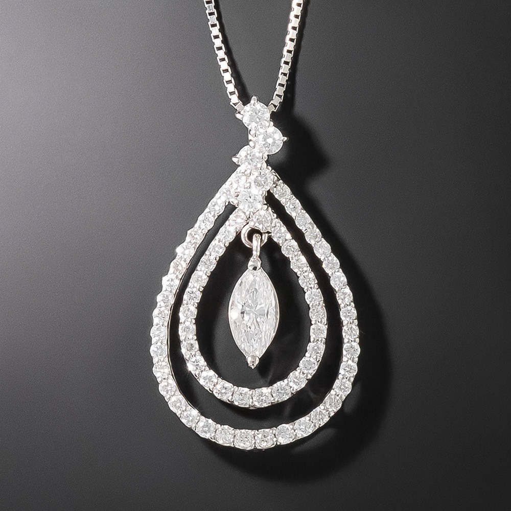 Estate Marquise-Cut Diamond Drop Pendant