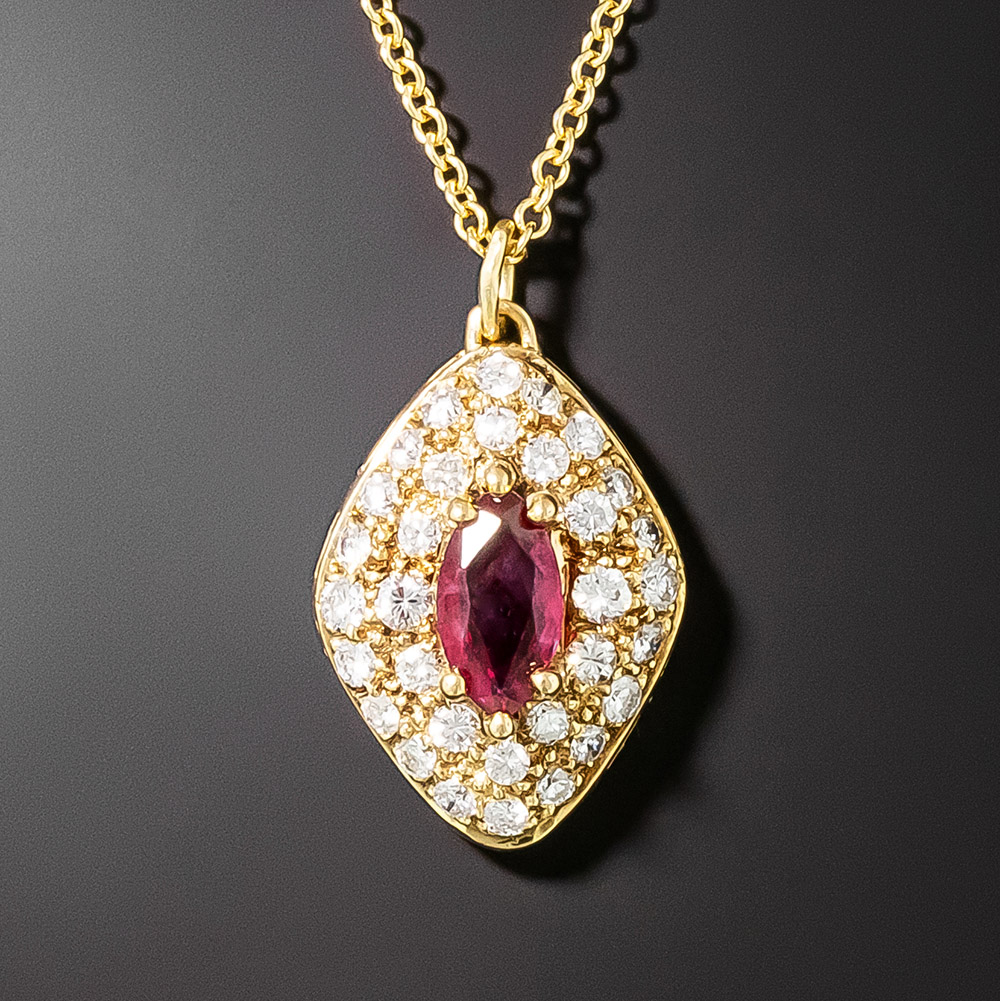 Estate Marquise Ruby and Diamond Pendant