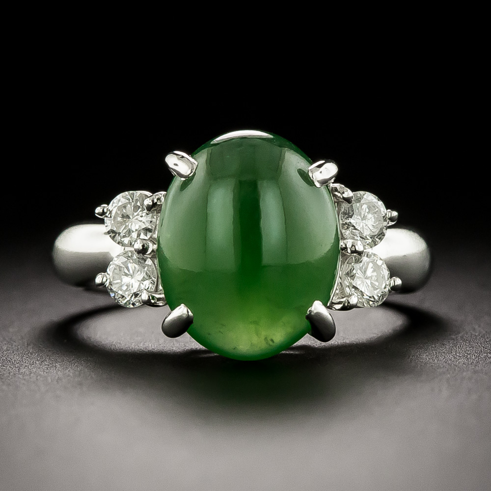 Estate Natural Jade and Diamond Ring - GIA