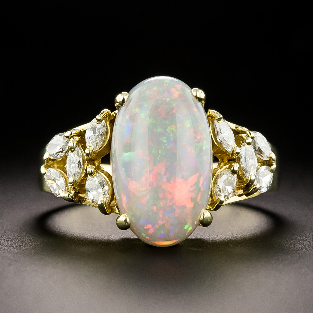 Estate Opal and Marquise Diamond Ring