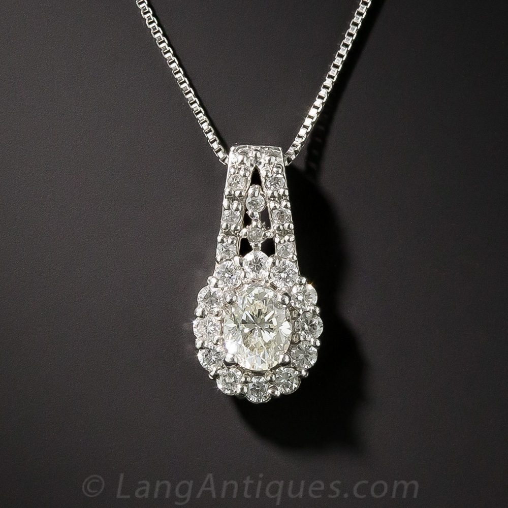 Estate Oval Diamond Platinum Pendant