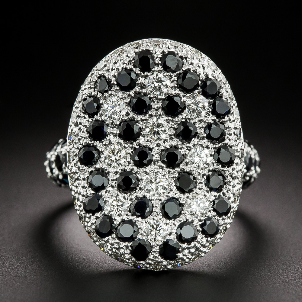 Estate Pavé Diamond and Midnight-Blue Sapphire Ring