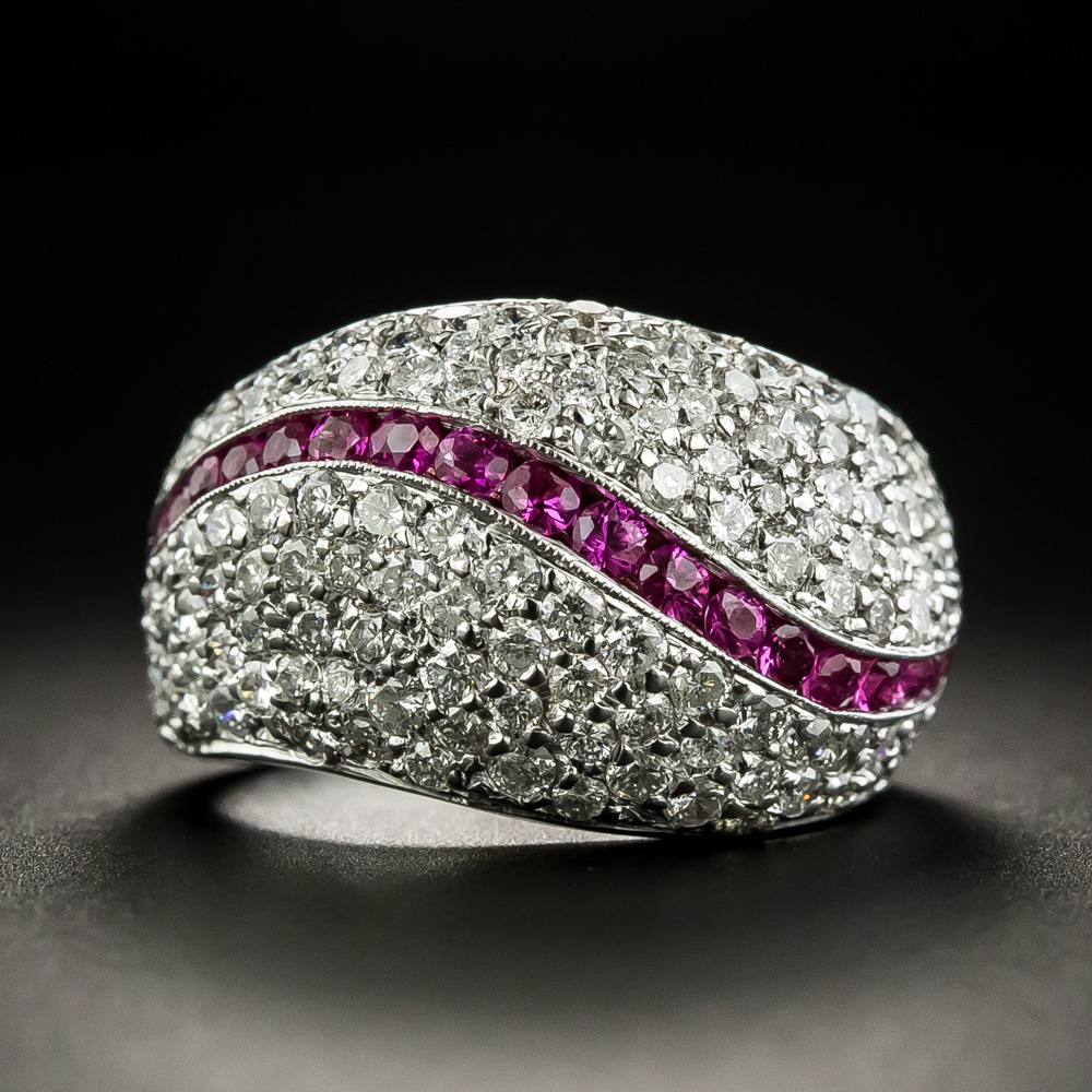 Estate Pavé Diamond and Ruby Ring