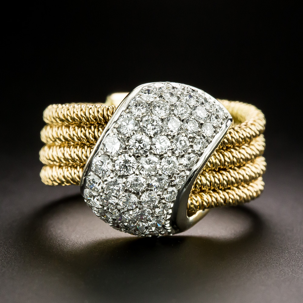 Estate Pavé Diamond Swoop Ring By Harpo's of Italy - Size 6 1/2