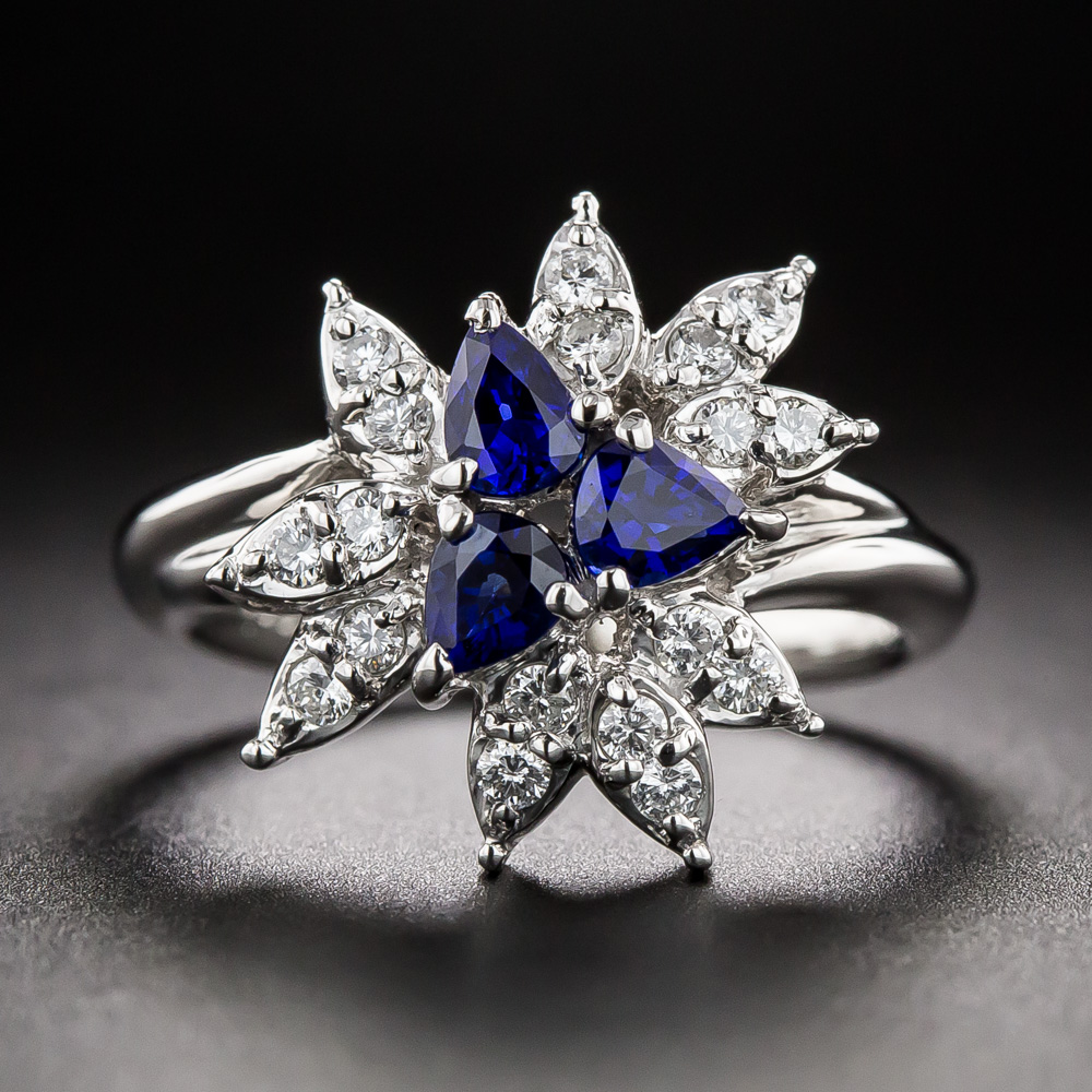 Estate Pear-Shaped Sapphire and Diamond Cluster Ring